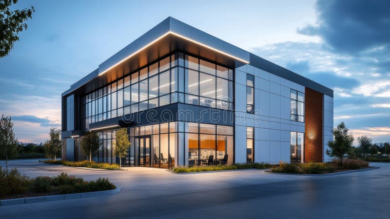 A Modern Office Building with a Large Glass Front Stock Illustration ...