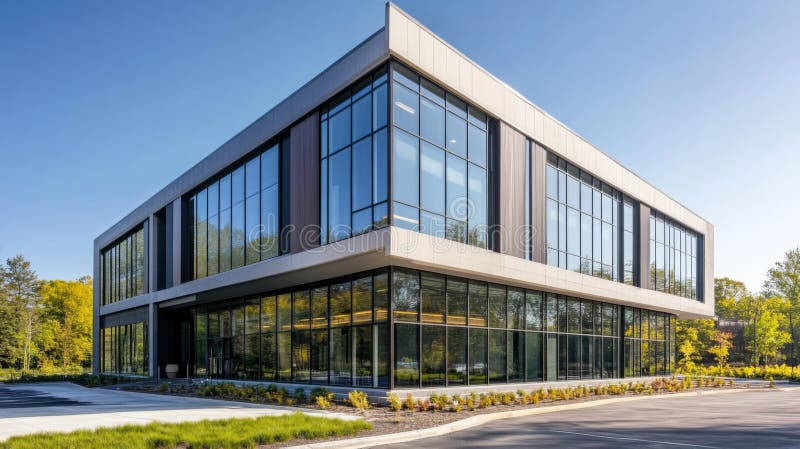 Modern Office Building with Large Glass Windows and Concrete Facade ...
