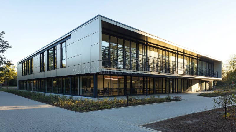 Modern Office Building with Large Windows and a Patio Stock ...