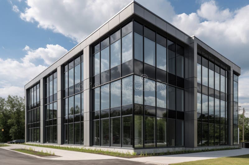Modern Office Building with Large Windows and Sleek Exterior Design ...