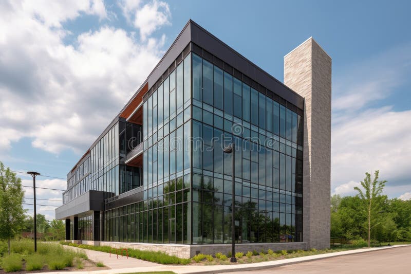 Modern Office Building with Large Windows and Sleek Exterior Design ...