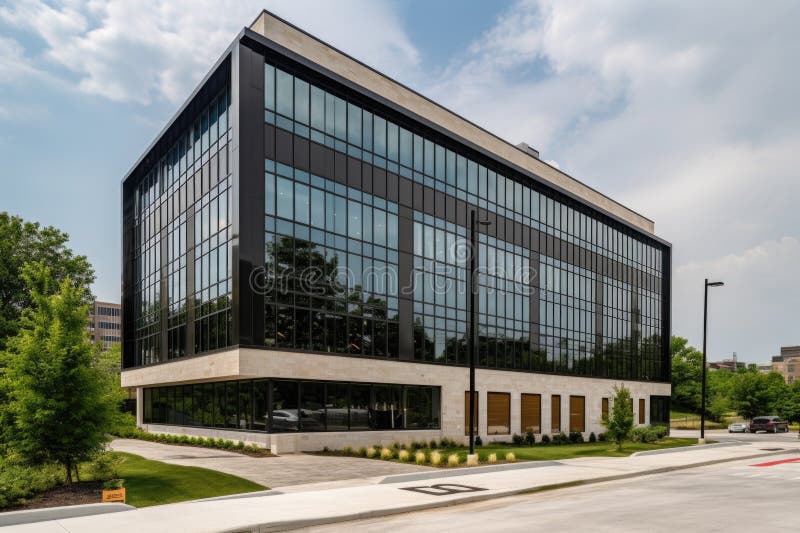 Modern Office Building with Large Windows and Sleek Exterior Design ...