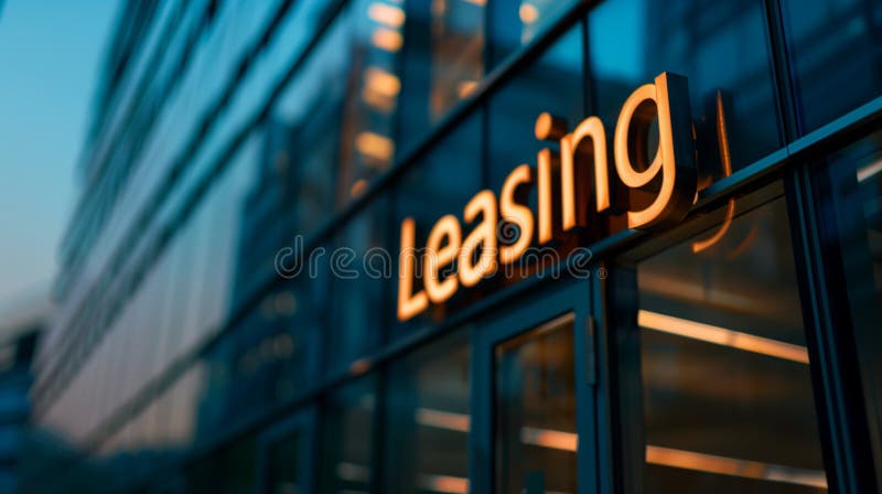 A Modern Office Building with a Lit Leasing Sign on the Facade Stock ...