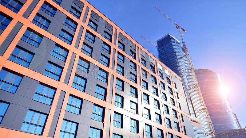 Modern Office Building with Metallic Panel Facade and Windows. Stock ...