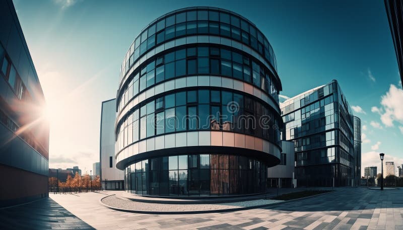Modern Office Building at Sunset Modern Office Building at Night Modern ...