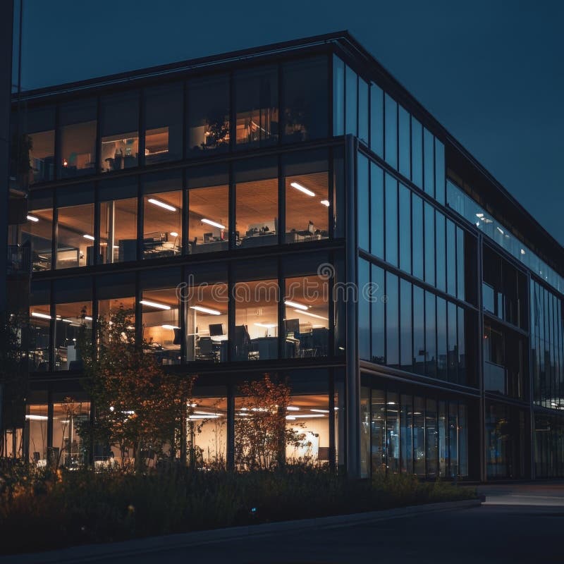 Modern Office Building with Night Illumination. Architectural Detail of ...