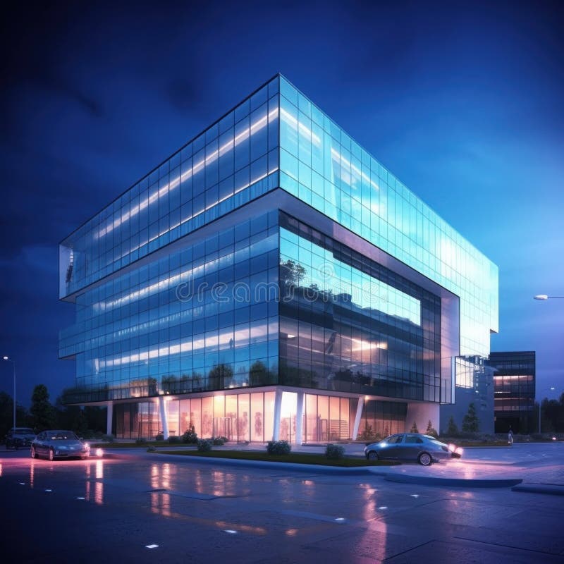 Modern Office Building in Night Modern Office Building at Night Modern ...