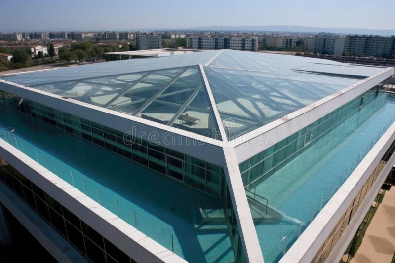 Modern Office Building with Pool in Roof. Generative AI Stock ...
