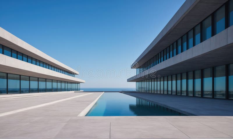 A Modern Office Building with a Reflecting Pool on the Rooftop Stock ...