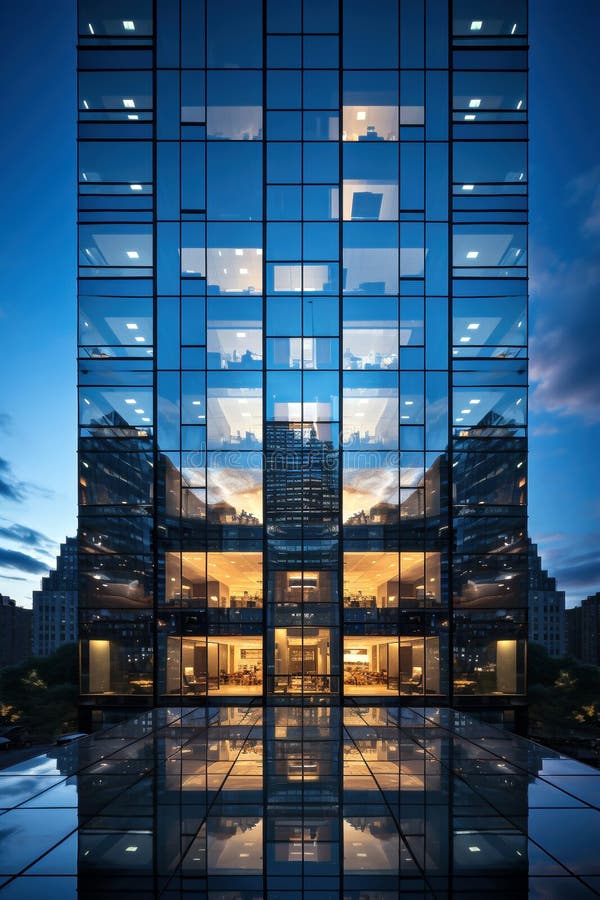 Modern Office Building with Reflection on Glass Wall. Business Concept Stock Illustration ...