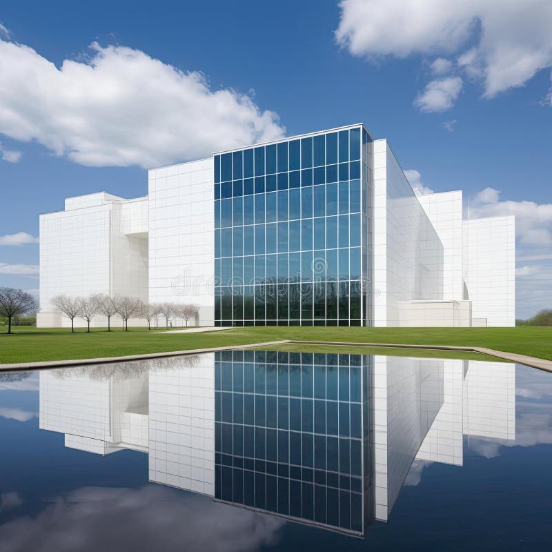 Modern Office Building with Reflection in the Water Stock Illustration ...