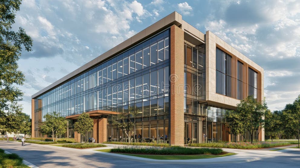 Modern Office Building Rendering Stock Illustration - Illustration of ...