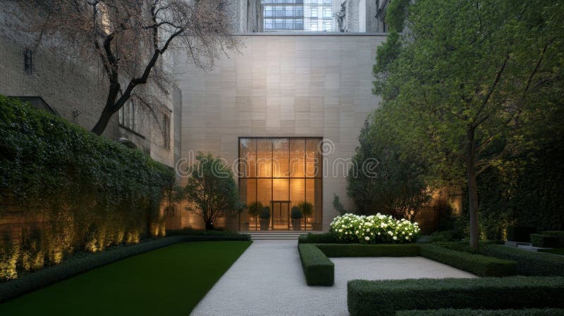 The Modern Office Building S Courtyard is Peaceful at Dusk Stock Image ...