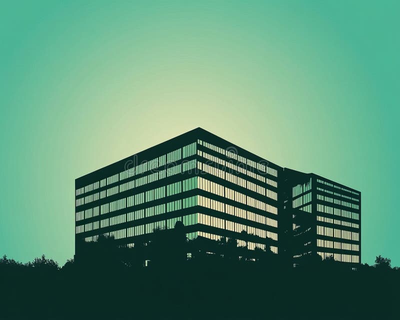 Modern Office Building Silhouette on Solid Green Background Art Stock ...