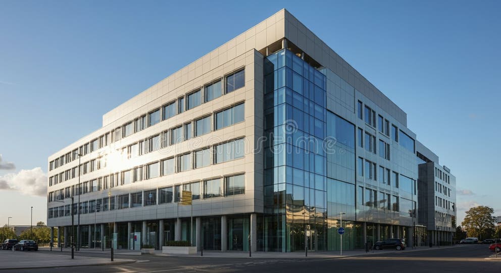 Modern Office Building with a Sleek, Angular Design, Featuring Large ...