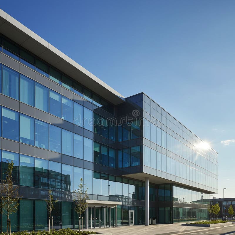 Modern Office Building with a Sleek, Glass Facade Reflecting the Clear ...