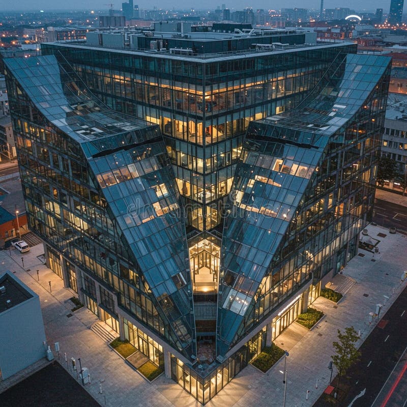 Modern Office Building with Striking, Angular Glass Architecture ...
