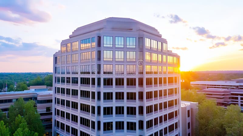 Modern Office Building at Sunset Stock Illustration - Illustration of ...