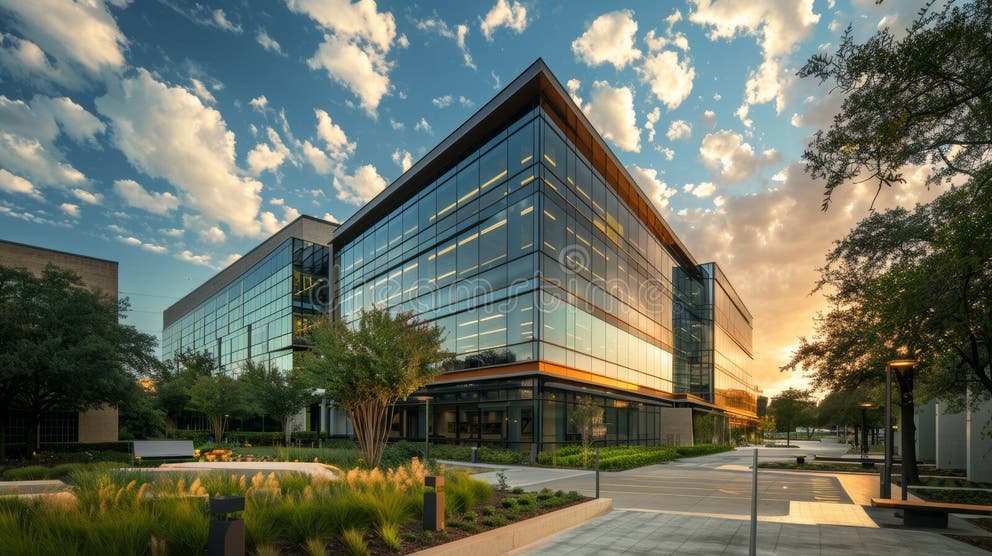 Modern Office Building at Sunset Stock Image - Image of real, facade ...