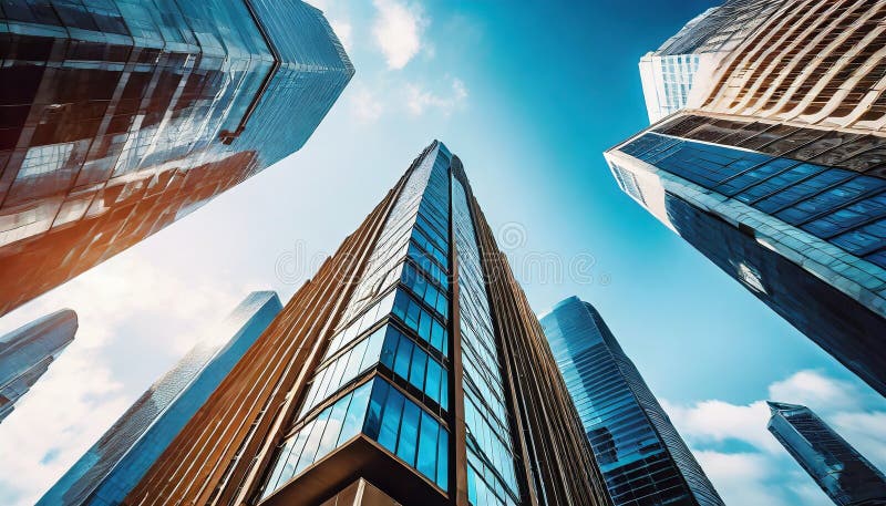 Modern Office Building with Sunset Stock Illustration - Illustration of ...