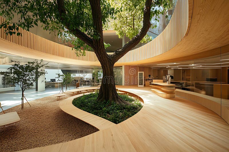 Modern Office Building with Tree Growing through the Center Stock ...