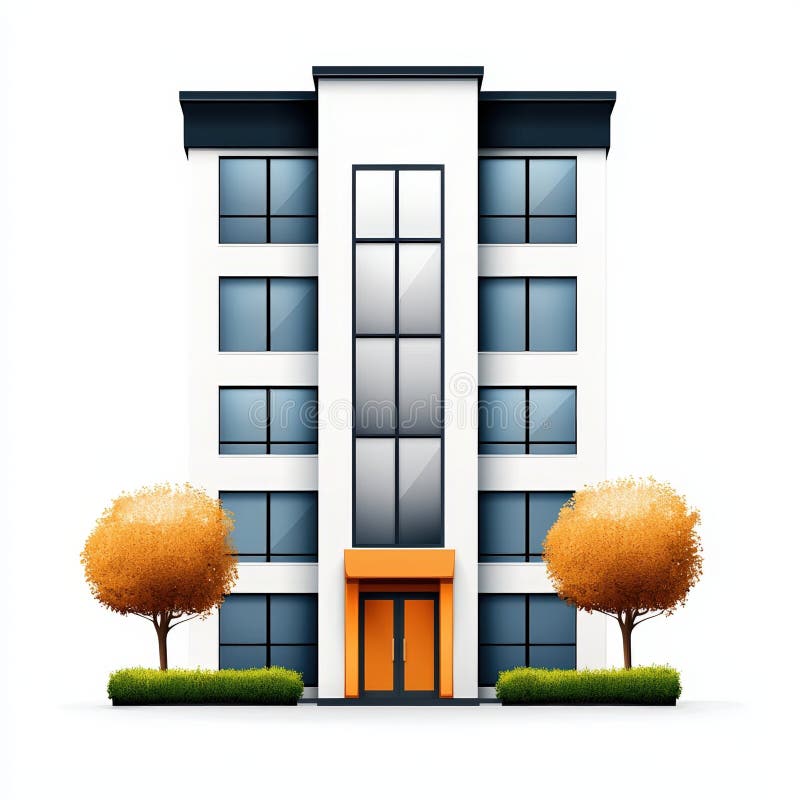 Modern Office Building with Trees White Background Stock Illustration ...