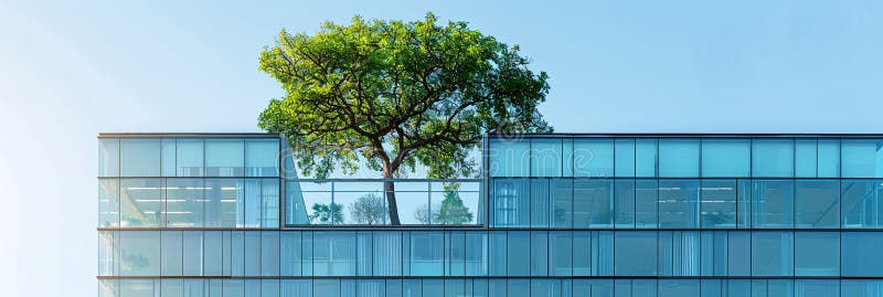 Modern Office Building with a Vibrant Tree Growing on the Rooftop Stock ...