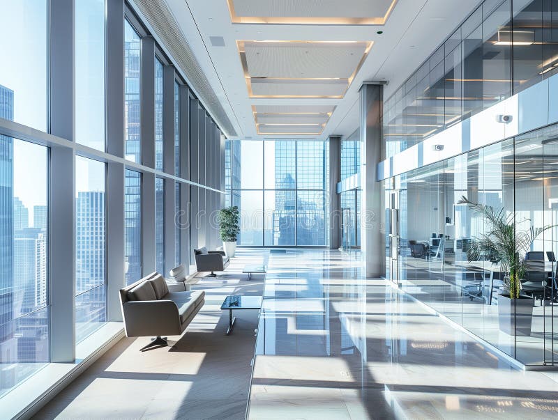 Modern Office Building View. an Open Office with Downtown View on ...