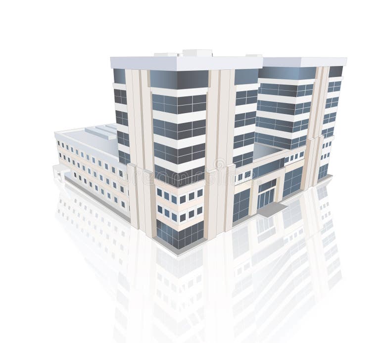 Modern Office Building on White Background with Reflection Stock Vector ...