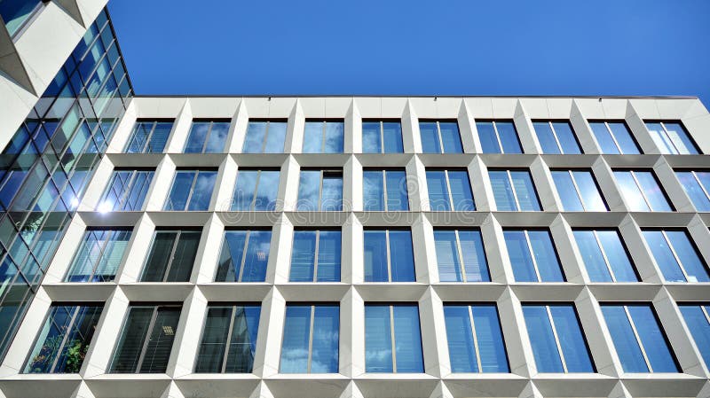 Modern Office Building Windows with Vertical Lines and Reflection ...