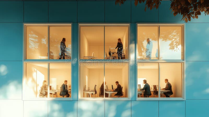 Modern Office Building with Young Professionals Seen through Windows ...
