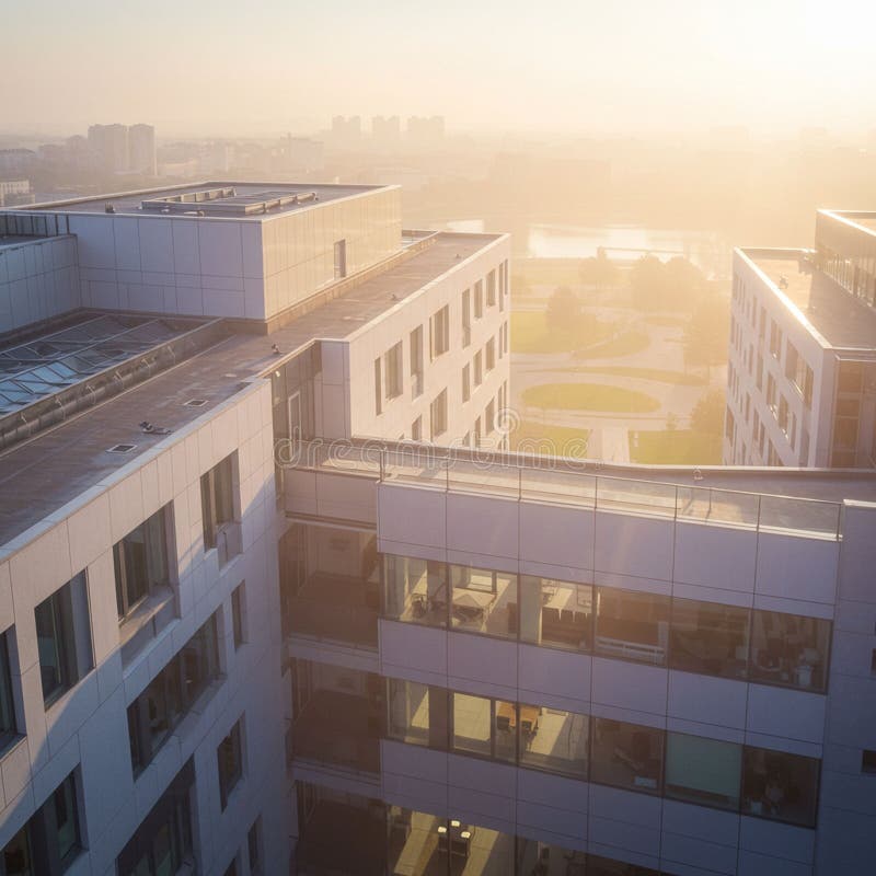 Modern Office Buildings with Large Glass Windows and White Facades ...