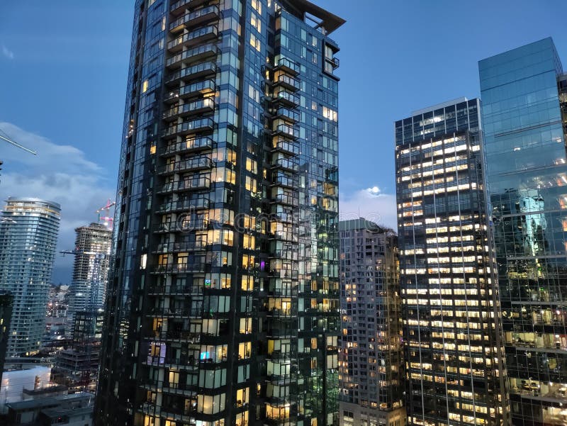 Modern Office Buildings in the Seattle at Night Editorial Stock Image ...