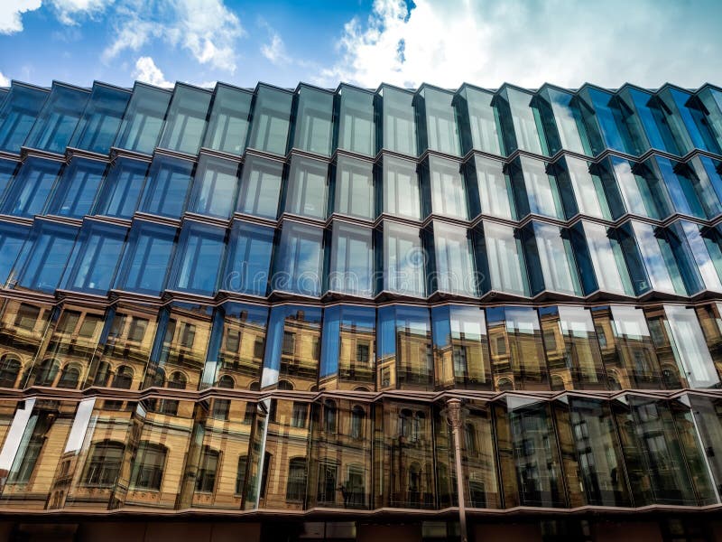Office Bulding Interior with Large Window and the City Behind Stock ...