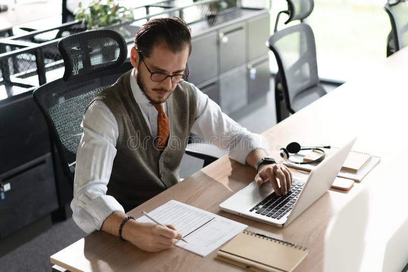 Modern Office Businessman Working on Computer. Portrait of Successful ...