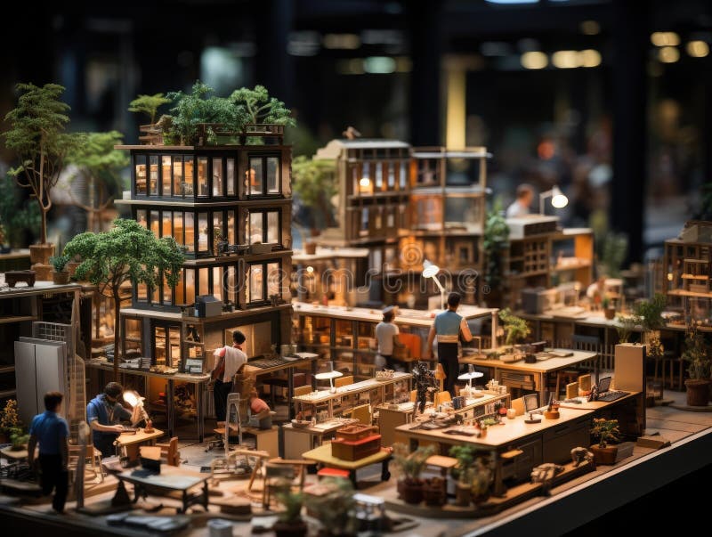 Modern Office with Busy Workers Using Tilts Stock Illustration ...