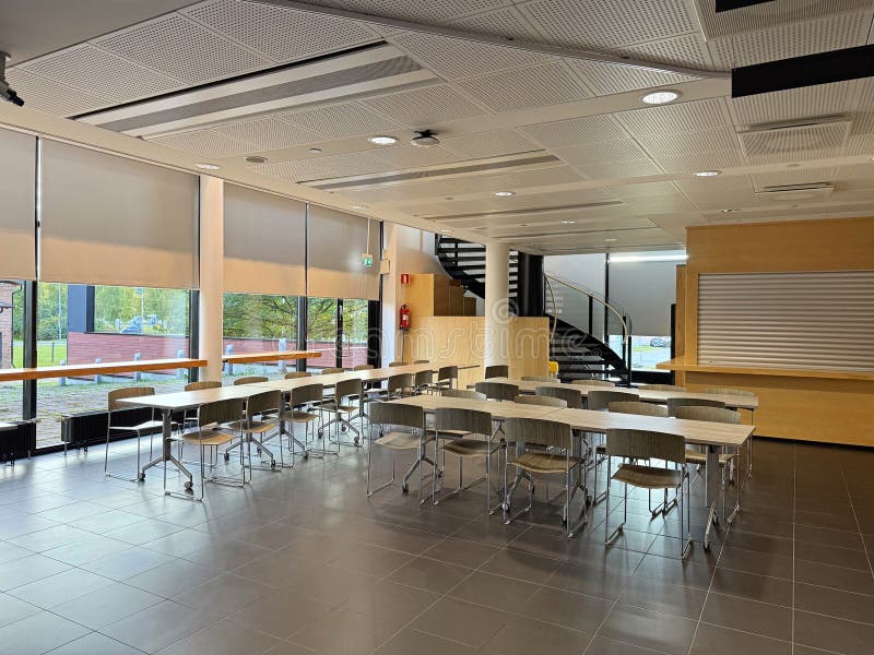 Modern Office or Cafe Interior with Table, Chairs, Waiting Area and ...