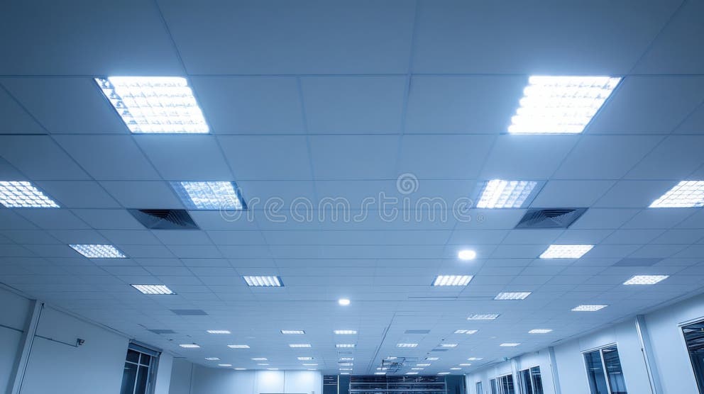 Modern Office Ceiling Showing Led Panel Lights and Air Conditioning ...