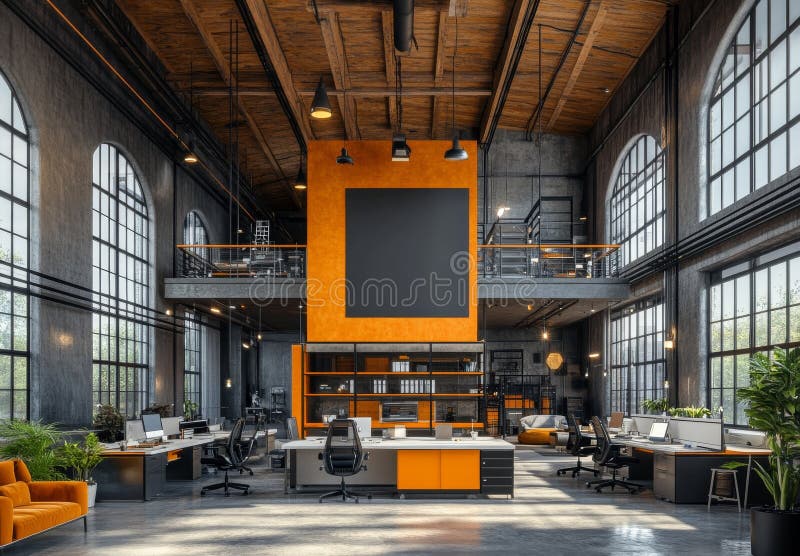 This Modern Office is Characterized by Its Empty Frame, Computer Desks ...