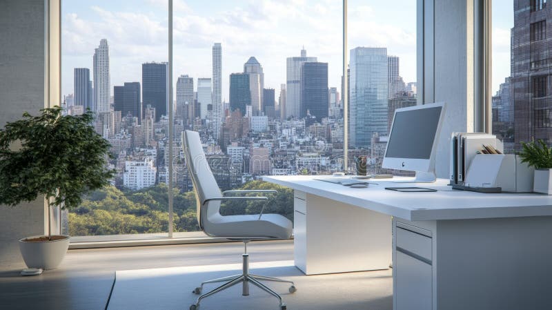 Modern Office City Skyline View Bright Daylight Showcasing Serene ...