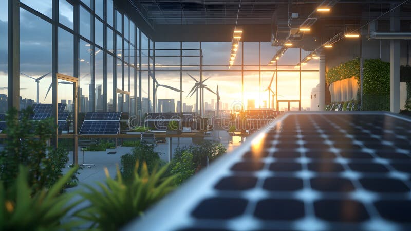 Modern Office with City Sunset View and Sustainable Design Elements ...