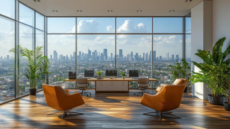Modern Office with City View Generative AI Stock Illustration ...