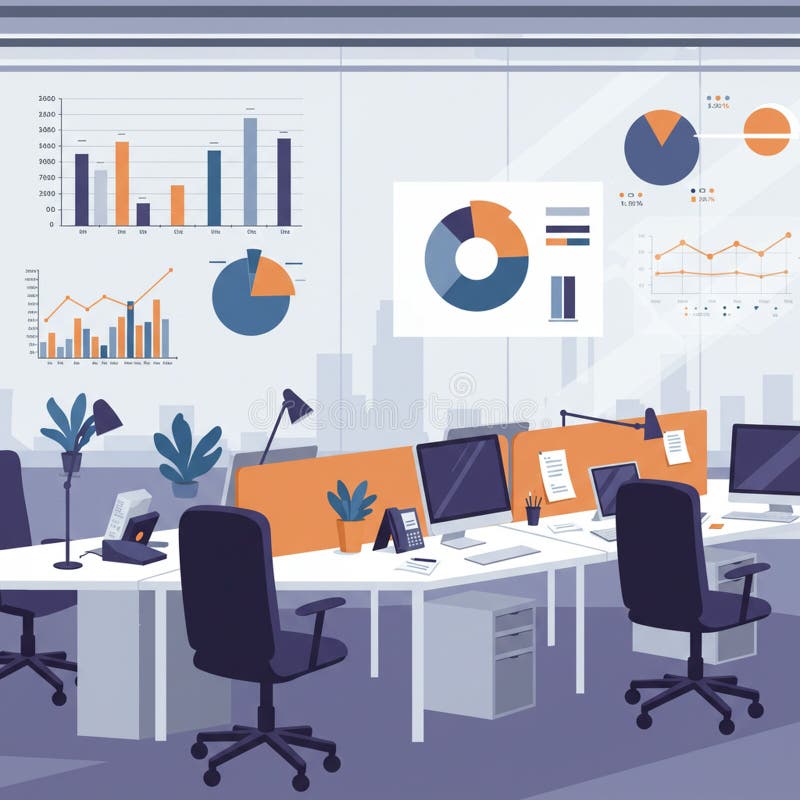 Modern Office with Clean, White Desks Arranged in a Collaborative ...