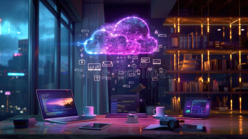 The Modern Office with Cloud.AI Generated Image Stock Photo - Image of ...