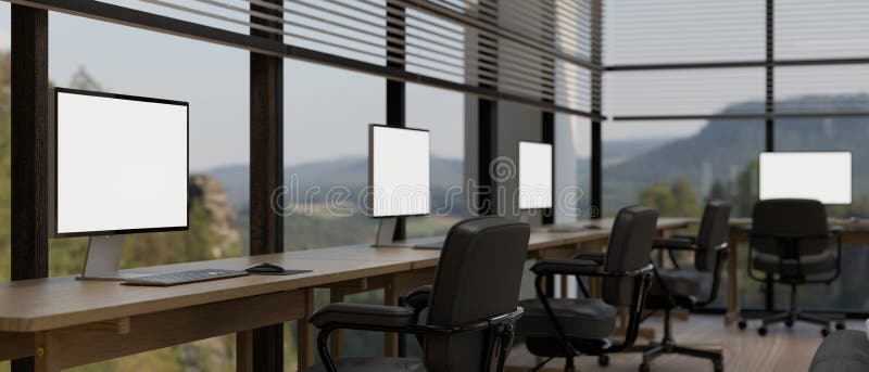 Modern Office Co-working Space Interior with Workstation Against the ...