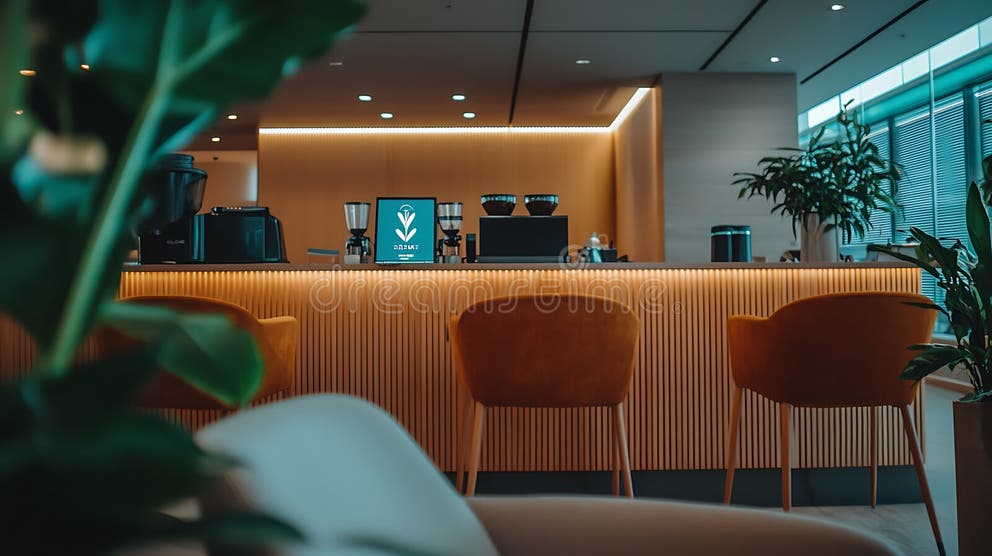 Modern Office Coffee Bar with Minimalist Design and Comfortable Seating ...