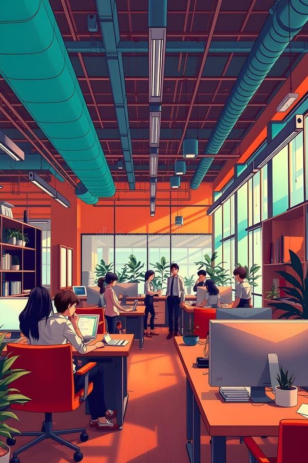 Modern Office Collaboration in Open Space with Industrial Flair Stock ...