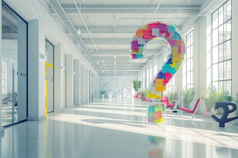 Modern Office with Colorful, Large Question Mark Sculpture, Creative ...