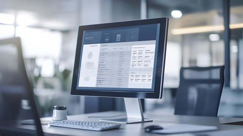 Modern Office Computer with Data Dashboard Display Stock Illustration - Illustration of data ...