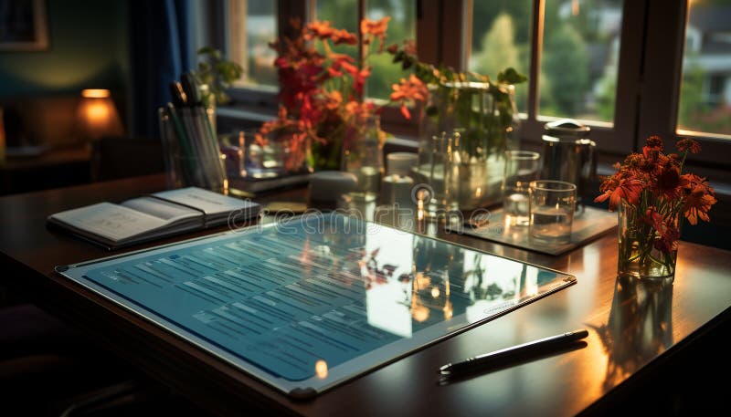 Modern Office with Computer, Desk, Chair, and Plant Generated by AI ...